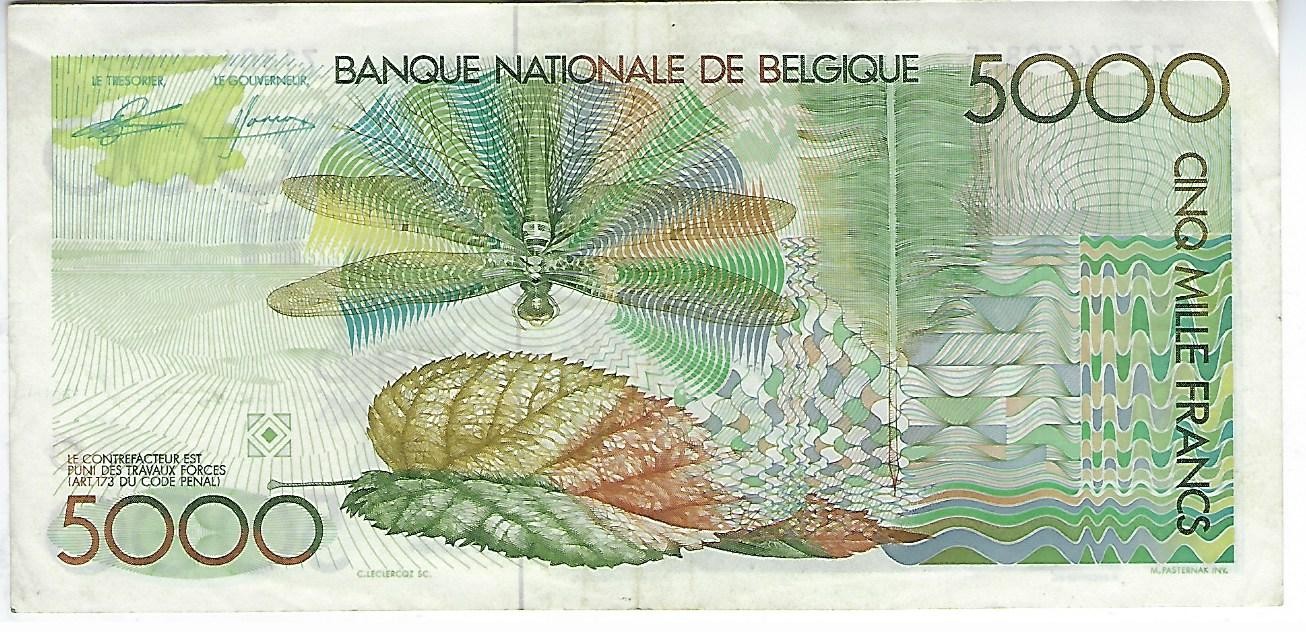 Billet de banque de Belgique 5000 franc Guido Gezelle